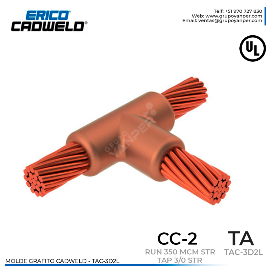 SSC-2G CADWELD MOLDE GRAFITO EMPALME RECTO CABLE A CABLE 2/0AWG - 2 ...
